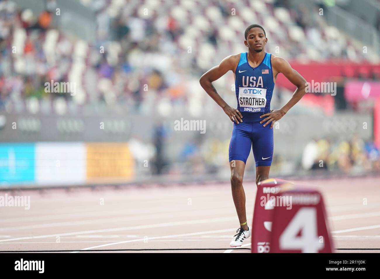 Nathan Strother running the 400m at the 2019 World Athletics ...