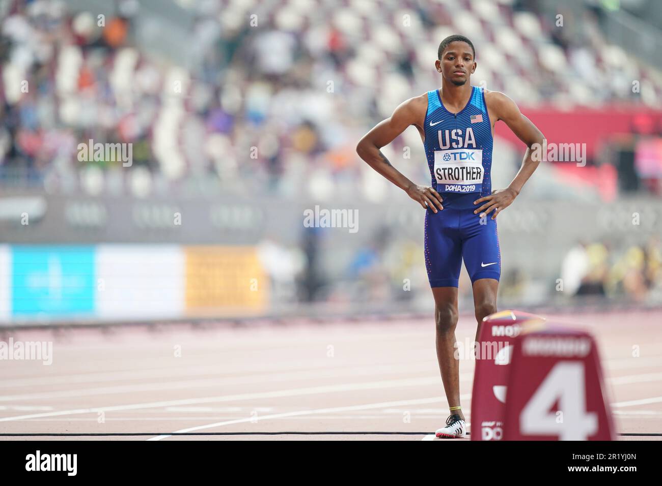 Nathan Strother running the 400m at the 2019 World Athletics ...