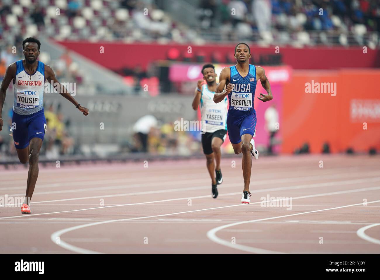 Nathan Strother running the 400m at the 2019 World Athletics ...