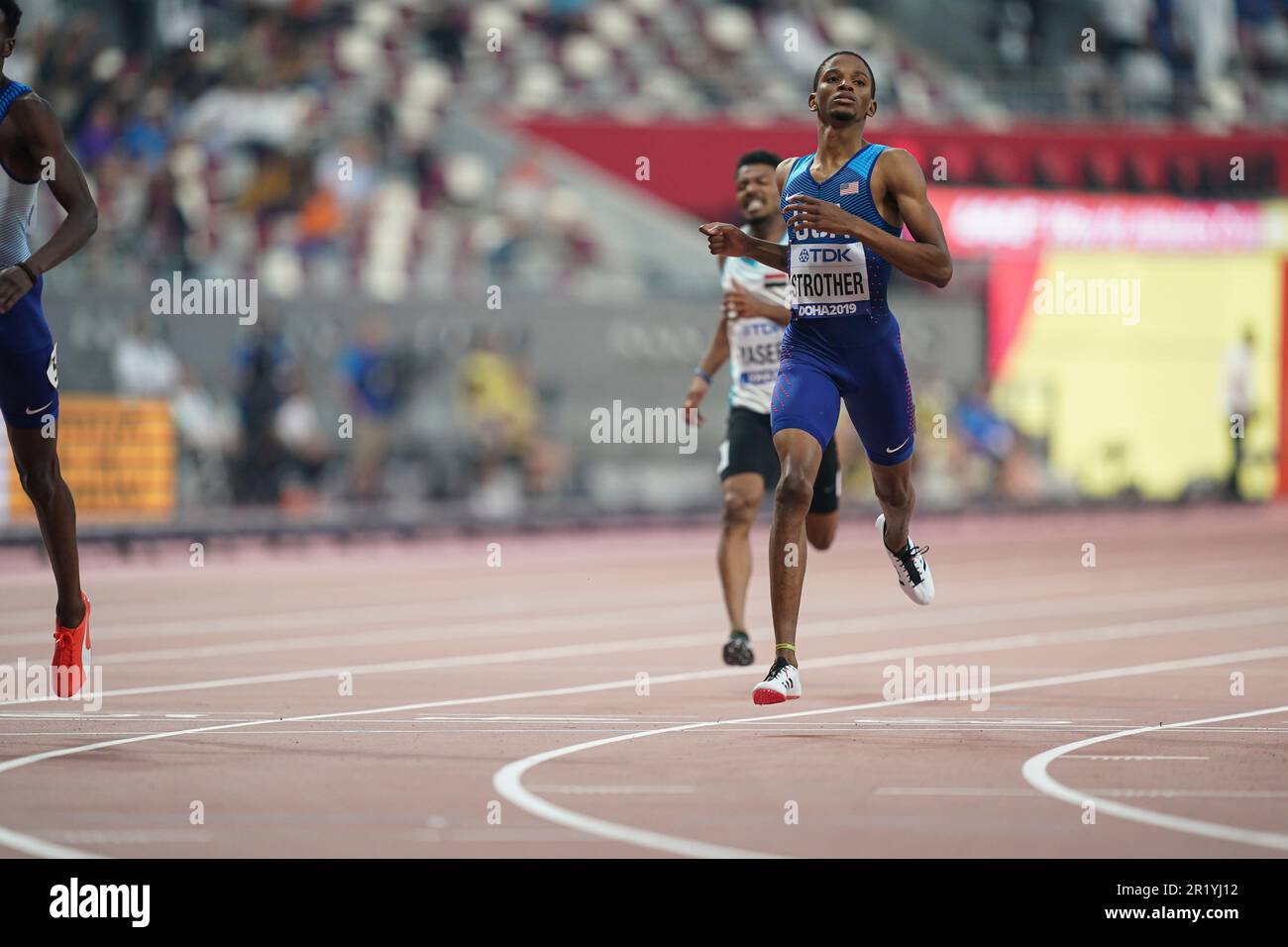 Nathan Strother running the 400m at the 2019 World Athletics ...