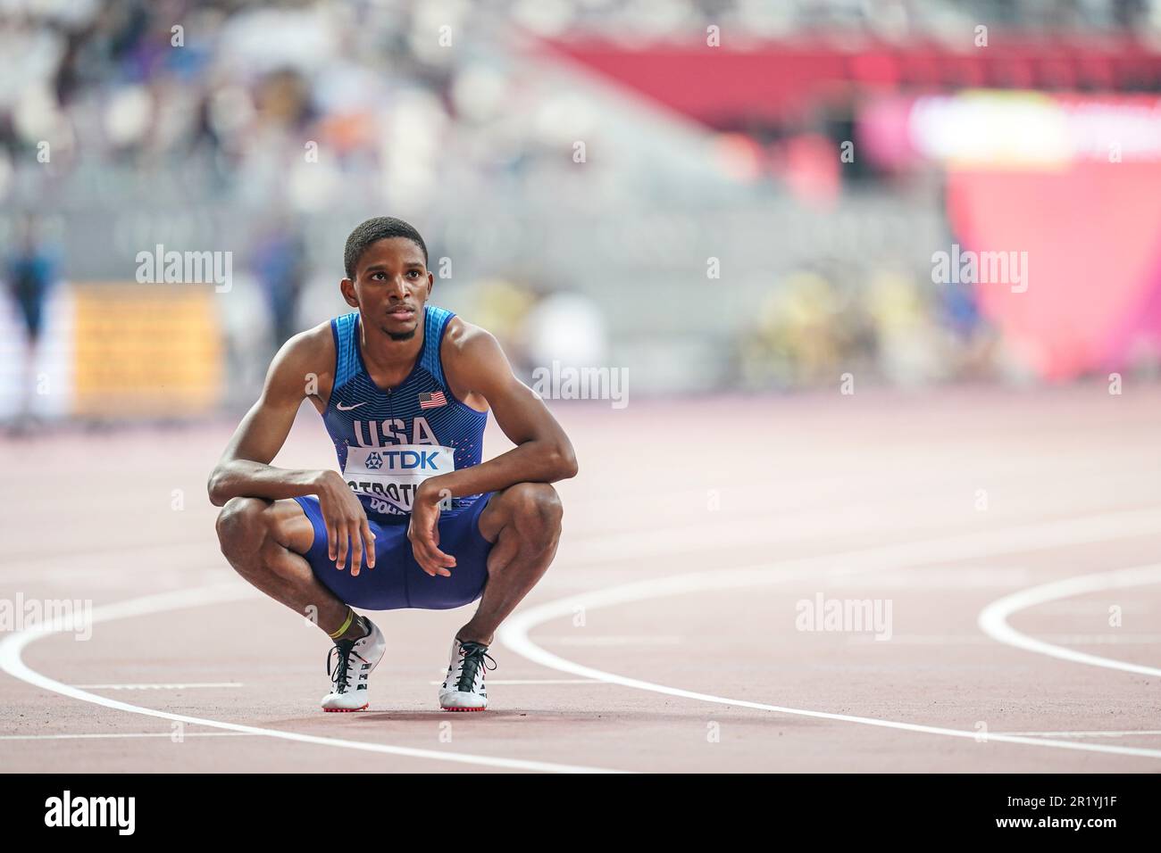 Nathan Strother running the 400m at the 2019 World Athletics ...