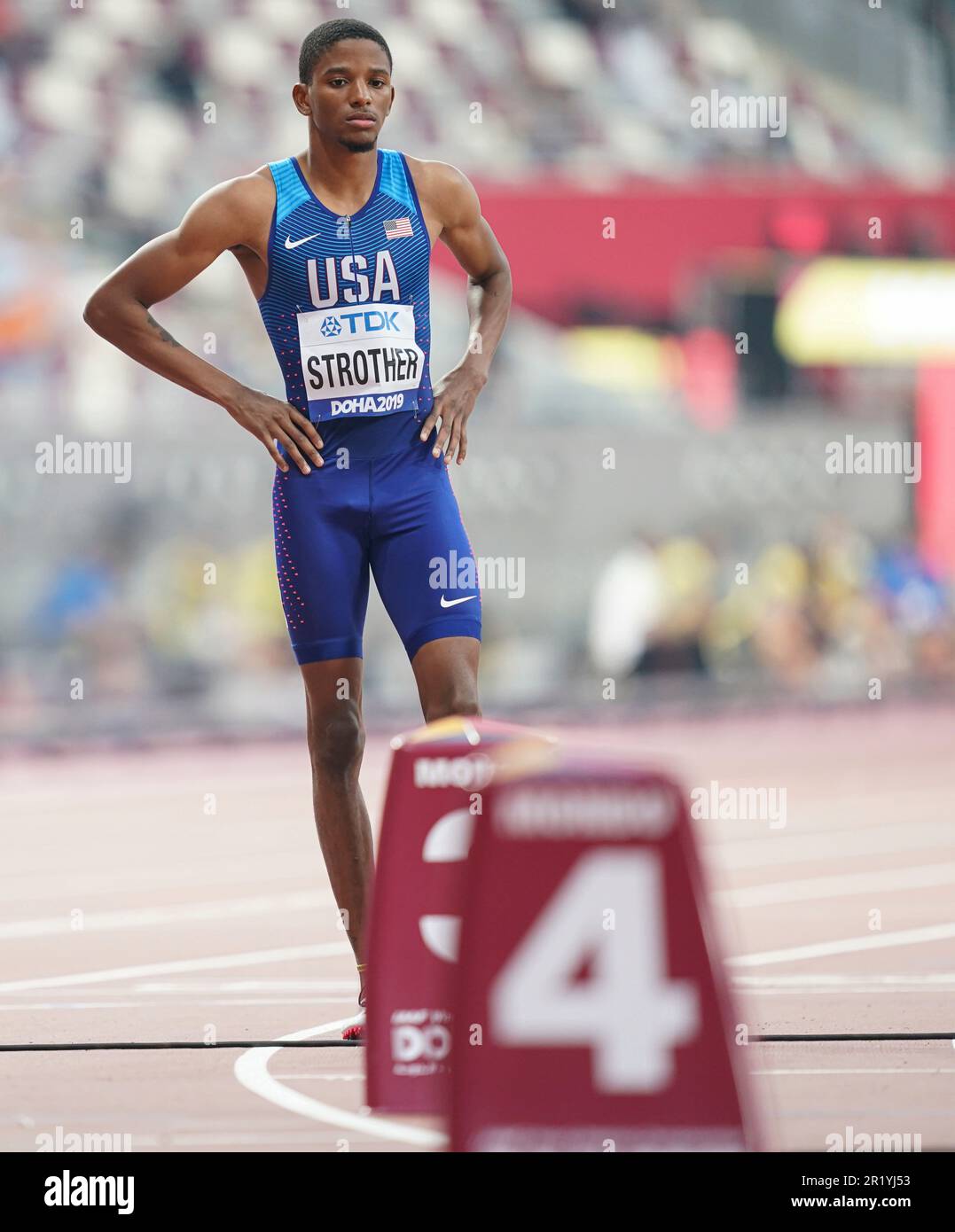 Nathan Strother running the 400m at the 2019 World Athletics ...