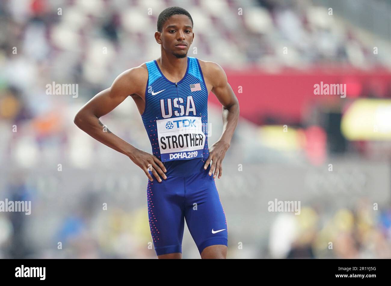 Nathan Strother running the 400m at the 2019 World Athletics ...