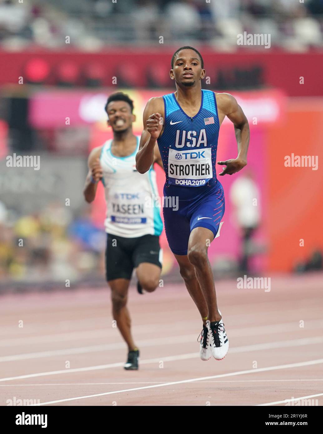 Nathan Strother running the 400m at the 2019 World Athletics ...