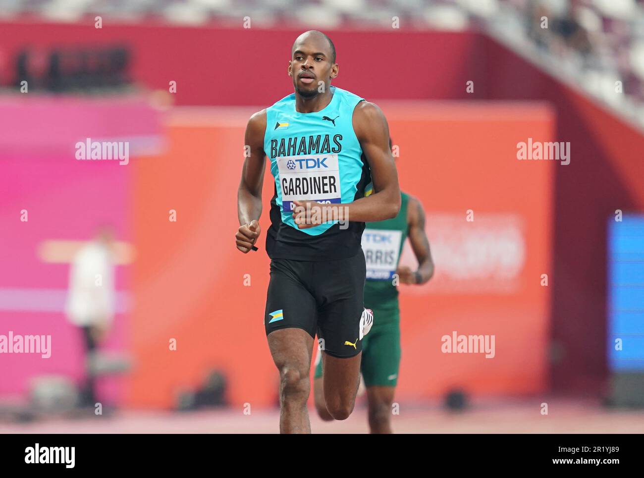 Steven Gardiner running the 400m at the 2019 World Athletics ...