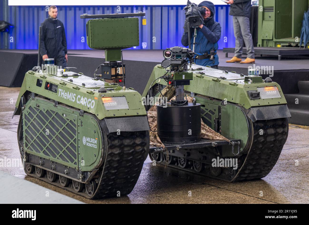 Munich, Germany. 16th May, 2023. A THEMIS, an unmanned multifunctional ground vehicle, from the ...