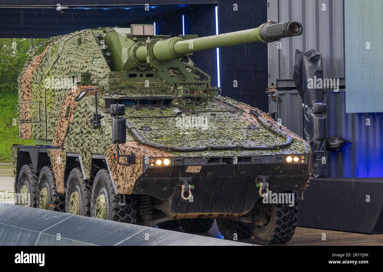 Munich, Germany. 16th May, 2023. A Boxer RCH155 from defense contractor Krauss-Maffei Wegmann ...