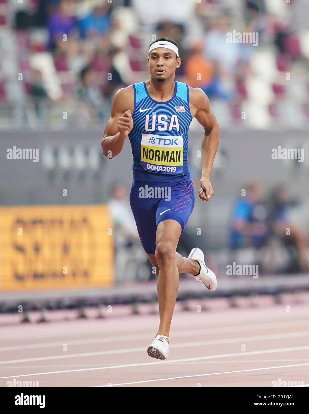 Michael Norman running the 400m at the 2019 World Athletics ...