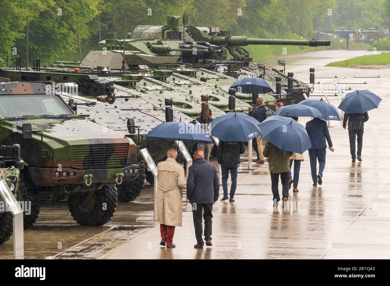 Munich, Germany. 16th May, 2023. Various combat vehicles from defense contractor Krauss-Maffei ...