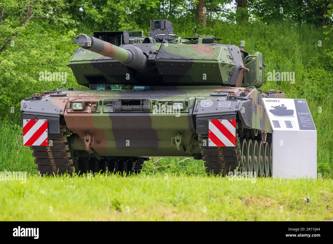 Munich, Germany. 16th May, 2023. A Leopard 2 tracked tank from defense contractor Krauss-Maffei ...