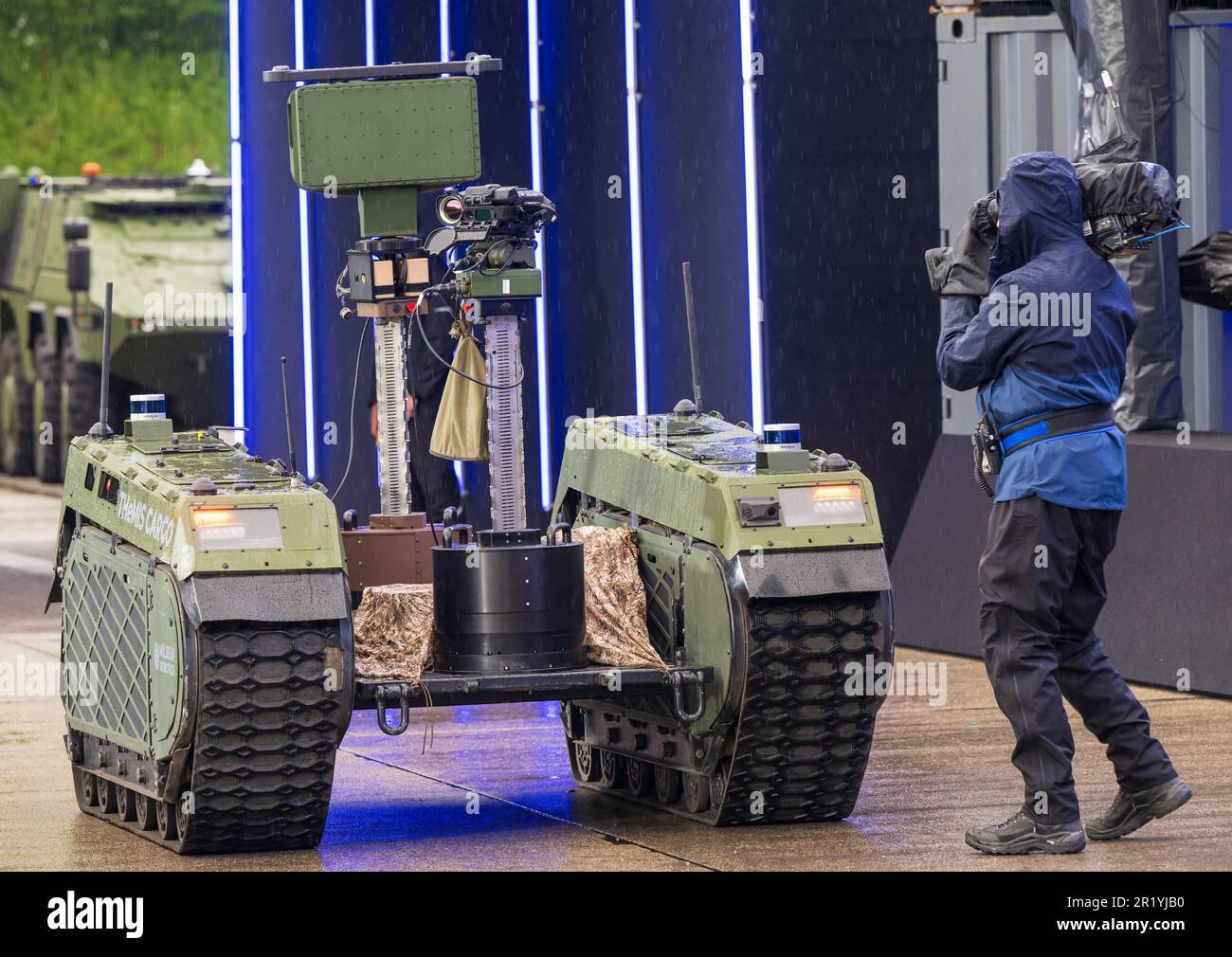 Munich, Germany. 16th May, 2023. A THeMIS, an unmanned multifunctional ground vehicle, from the ...