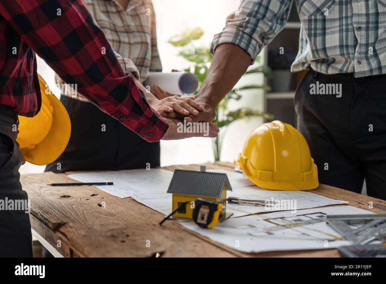 construction team handshake greeting start new project contract plan in ...