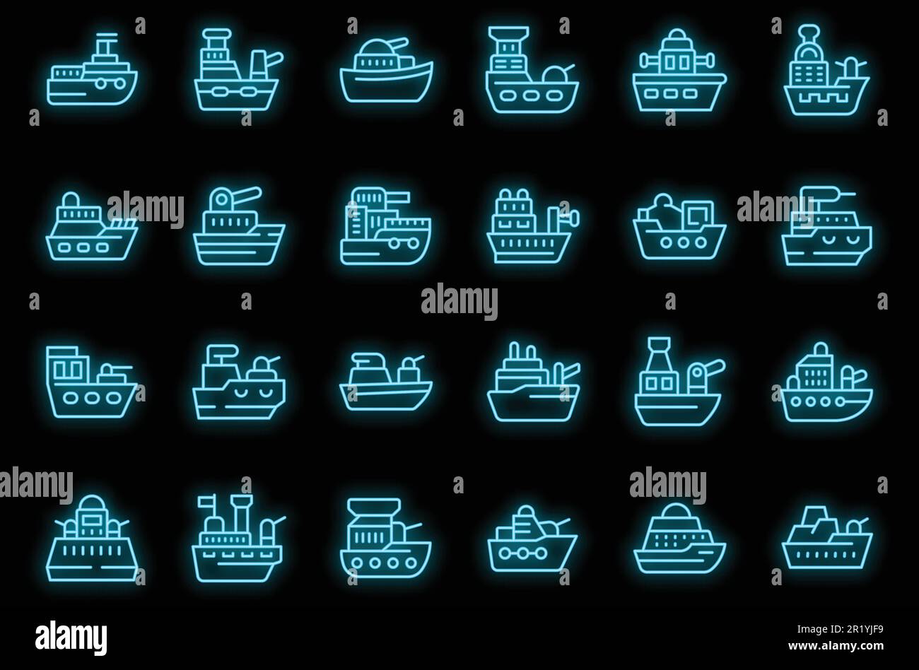 Warship icons set outline vector. Aircraft carrier. War boat neon color ...