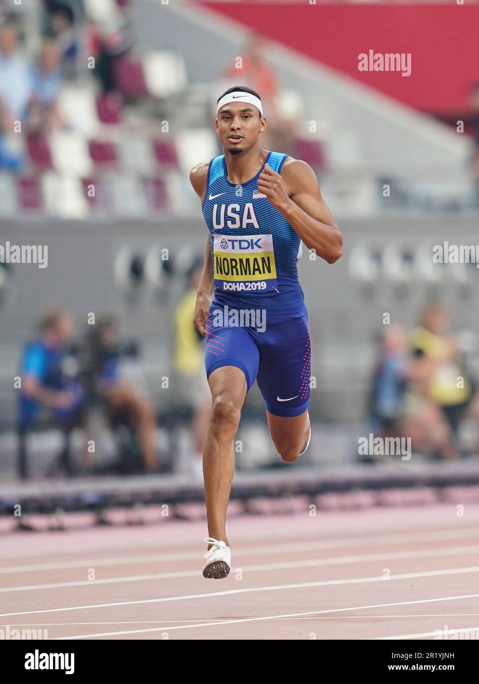 Michael Norman running the 400m at the 2019 World Athletics ...