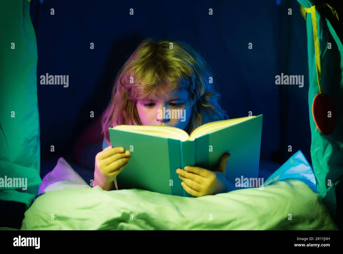 Kids reading books. Happy childhood, dreaming child read bedtime ...