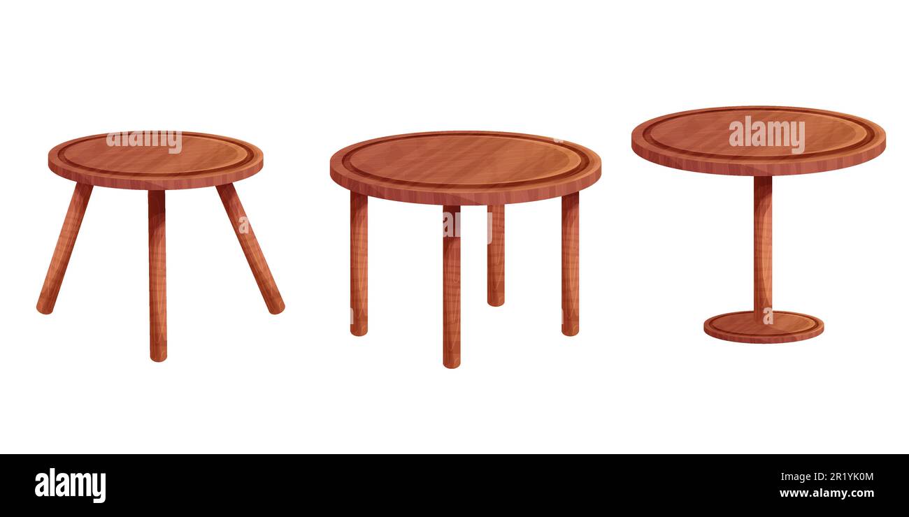 Wooden table round desk tectured in comic cartoon style isolated on ...