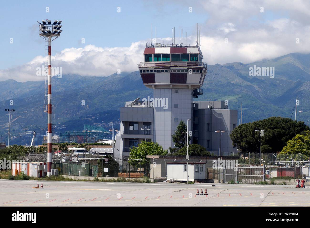 Control tower at the airport of Genoa by the sea, Italy Stock Photo - Alamy