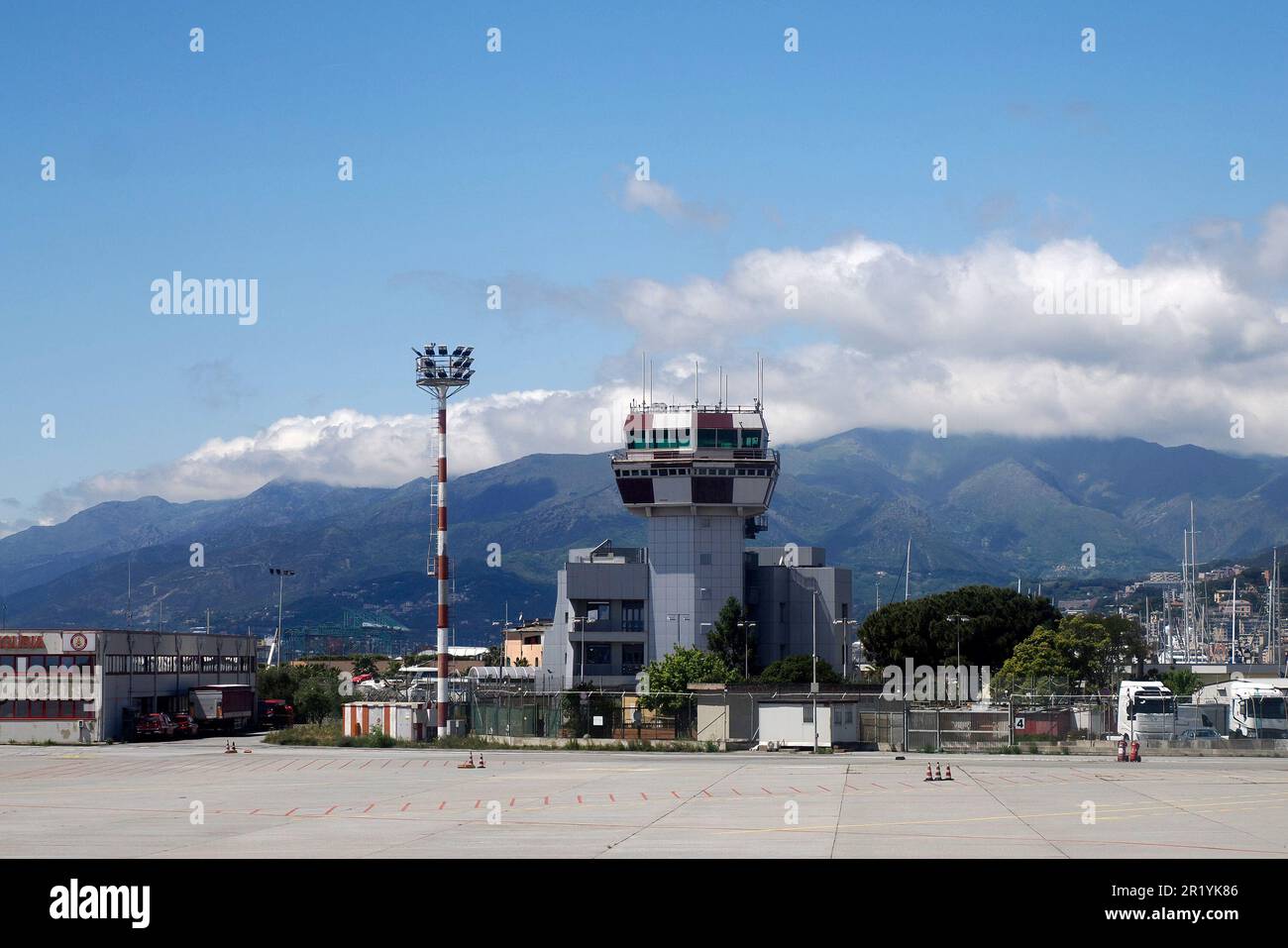 Control tower at the airport of Genoa by the sea, Italy Stock Photo - Alamy