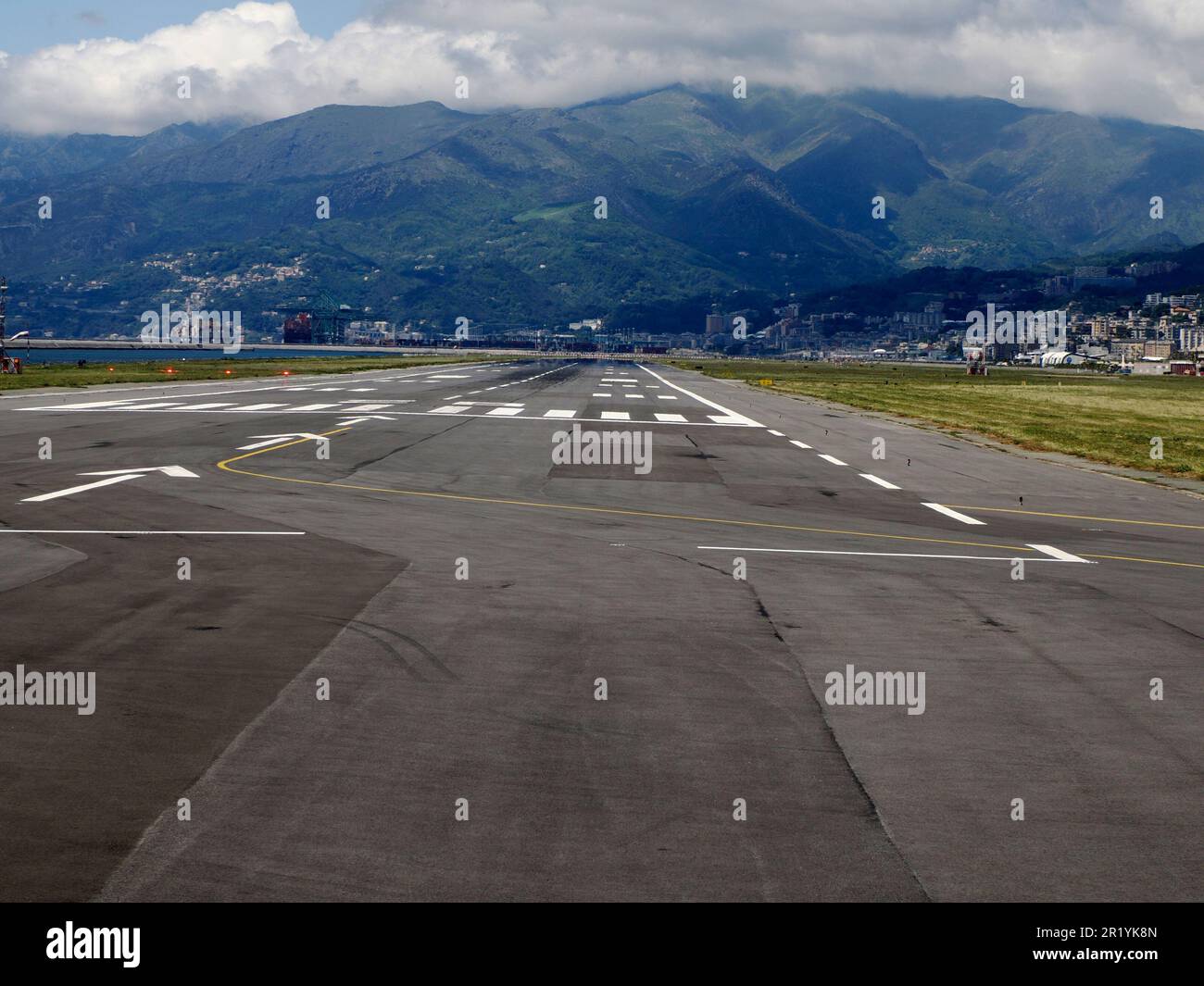 The Runaway before taking off from airport of Genoa, Italy Stock Photo ...