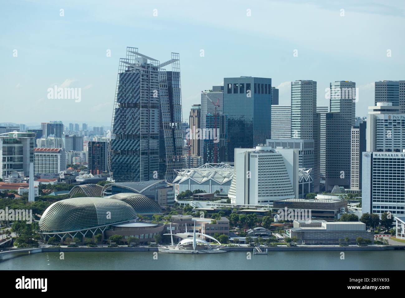 Singapore skyline is filled with modern buildings and skyscrapers. One ...