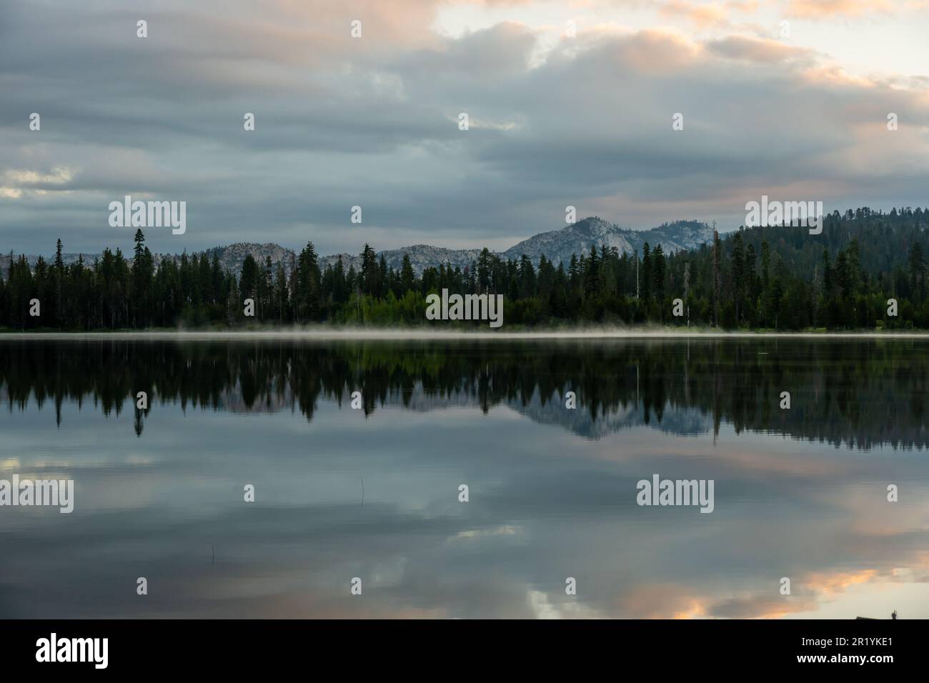Thin Layer of Fog Hangs Over Laurel Lake At Sunrise in Yosemite Stock ...