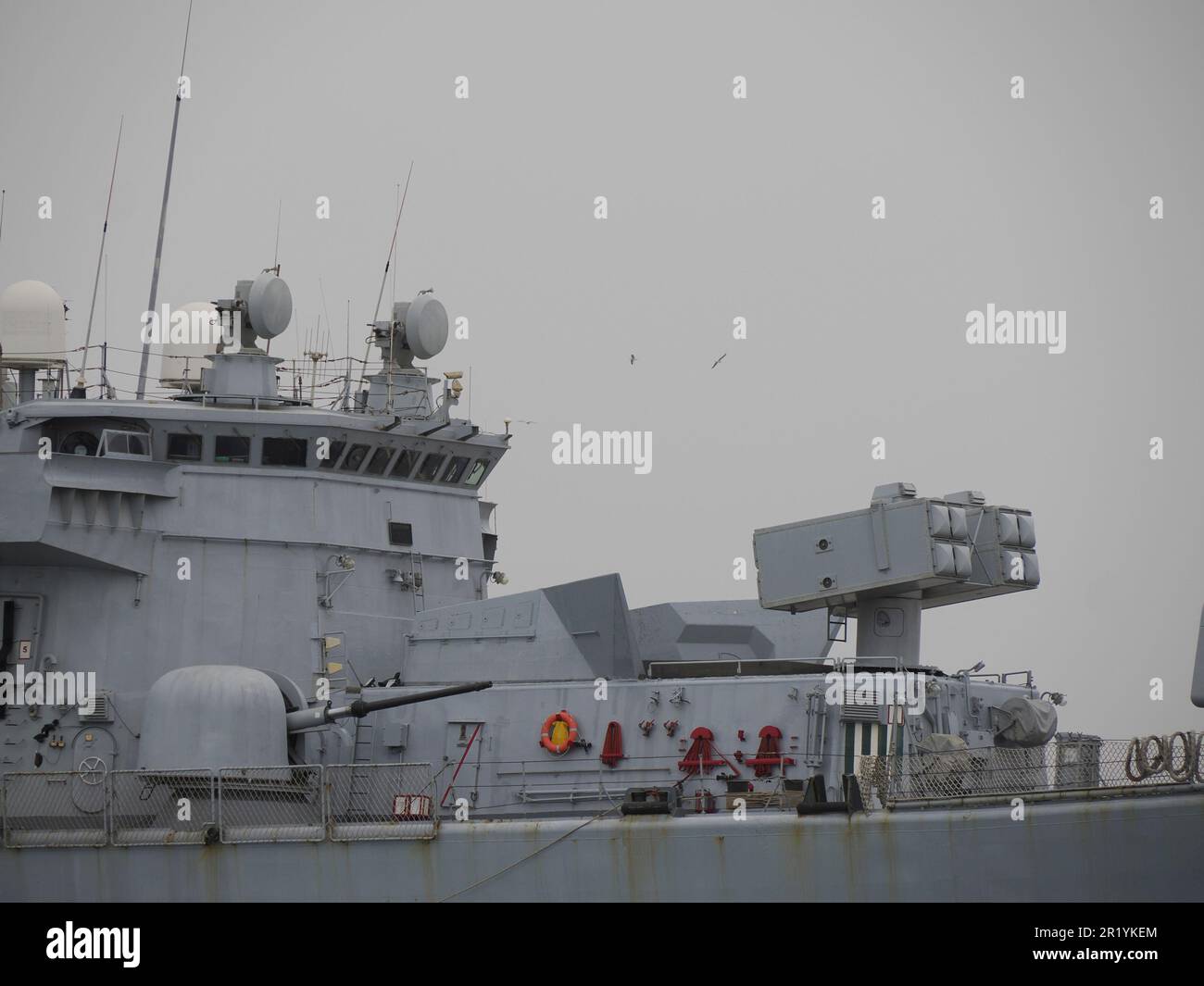 A Detail of modern warship with Rolling Airframe Missile and cannon ...