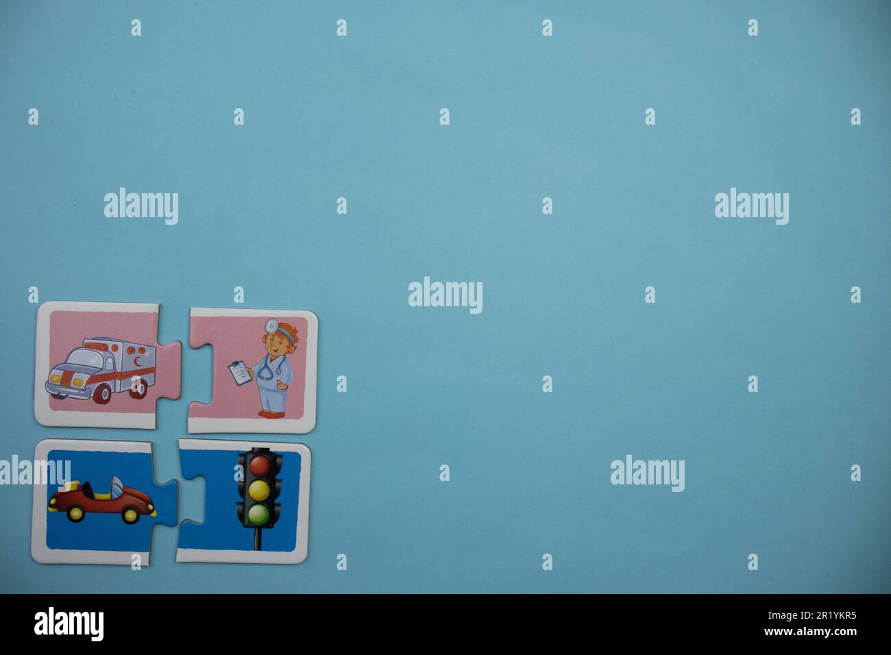 Information puzzles placed on the edge of the blue background. Doctor ...