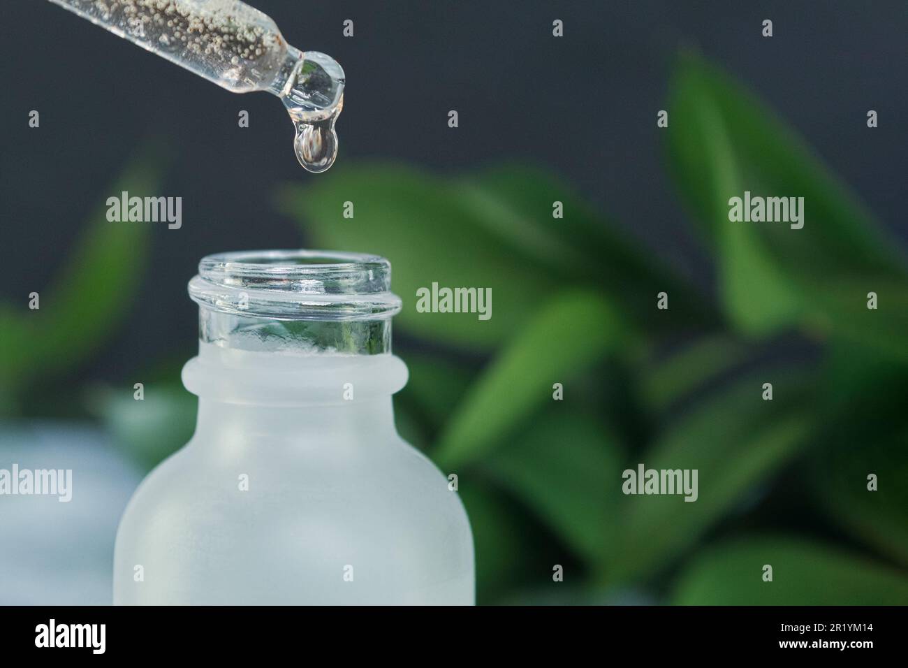 A drop of oil flows from the pipette. It drips into the neck of the ...