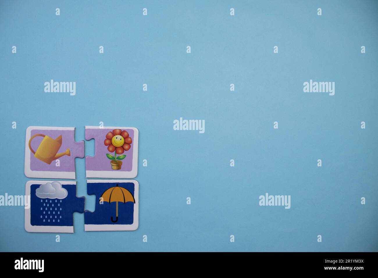 Information puzzle placed on the edge of the blue background. Rain ...