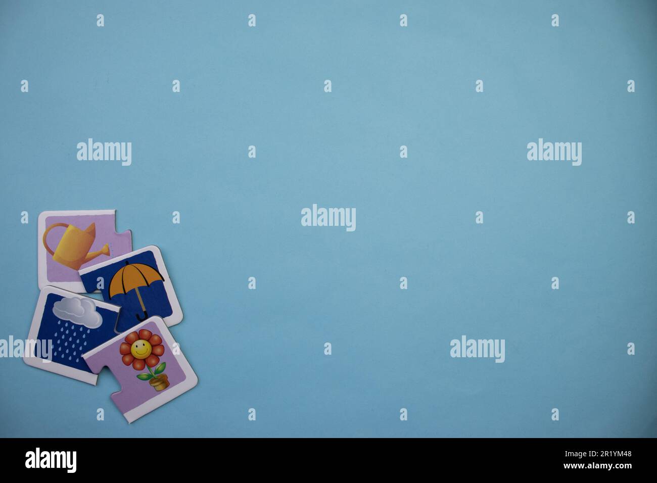 Information puzzle placed on the edge of the blue background. Rain ...