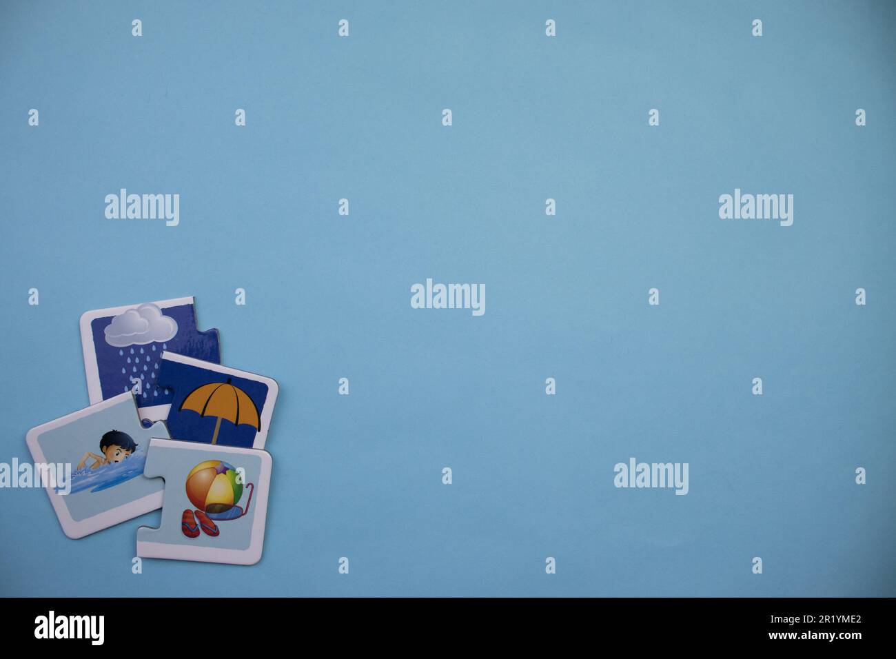 Information puzzle placed on the edge of the blue background. Holiday ...