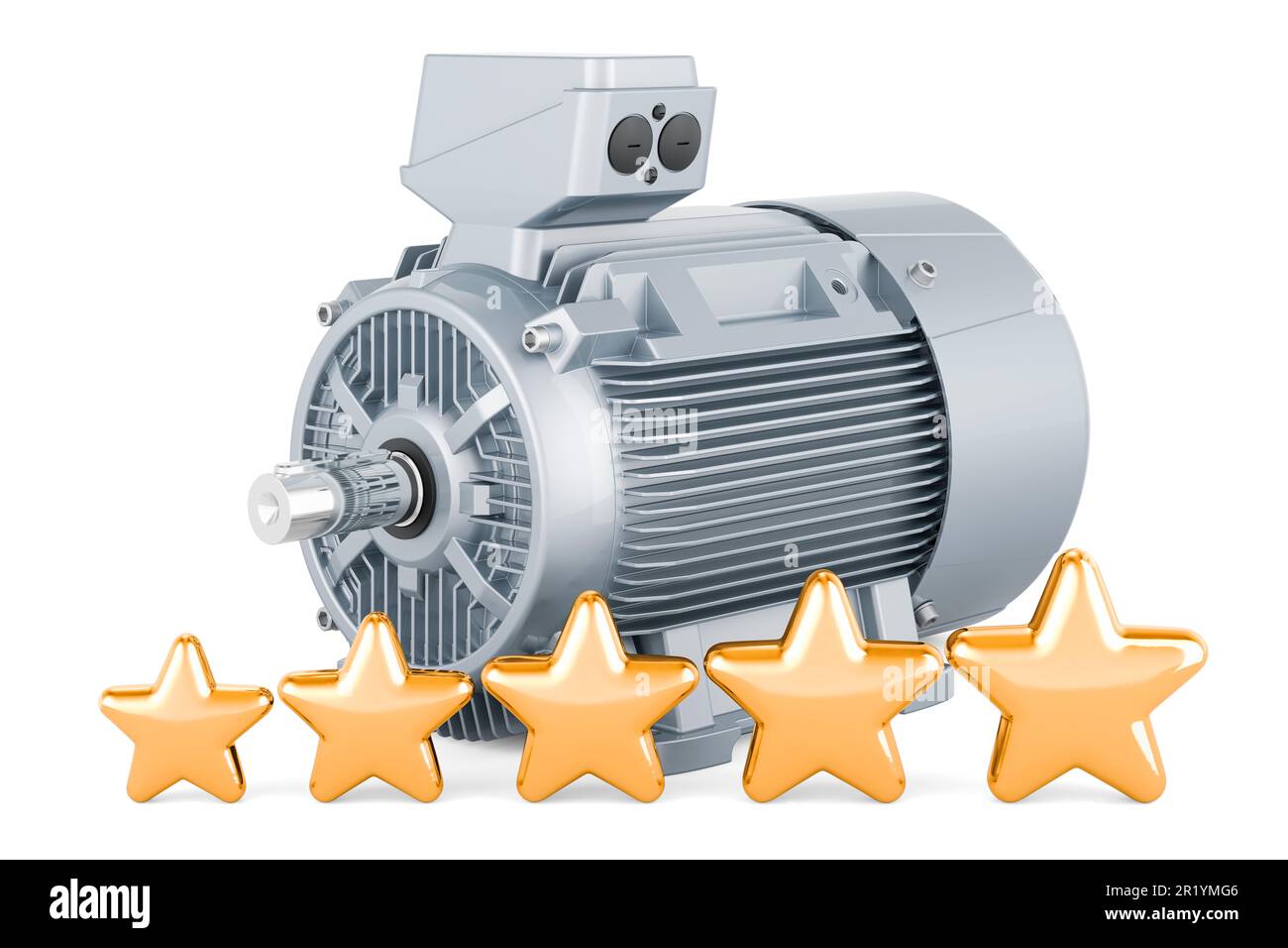 Industrial electric motor with five golden stars. 3D rendering isolated ...