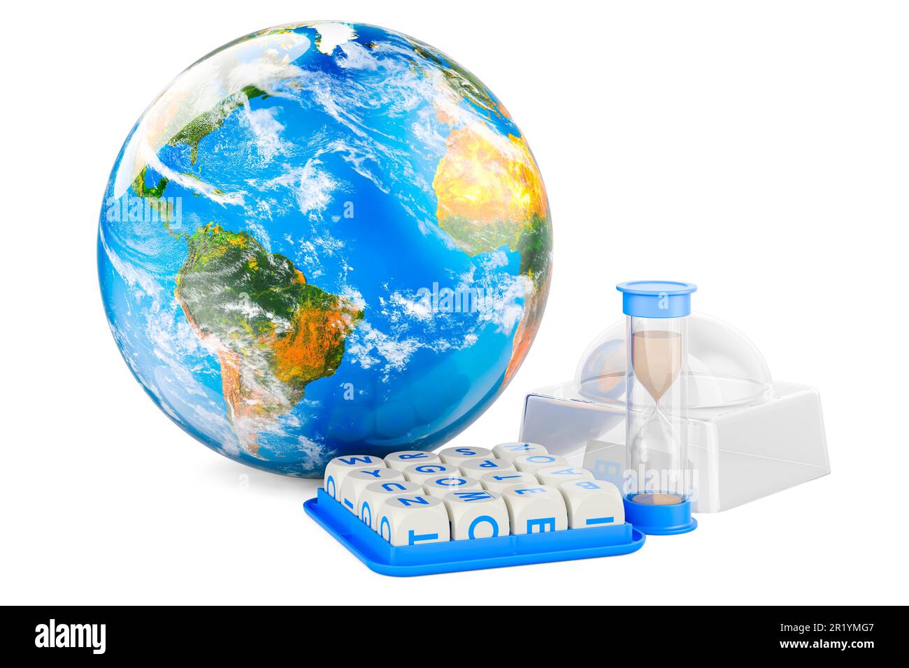 Boggle Board Game with Earth Globe. 3D rendering isolated on white ...