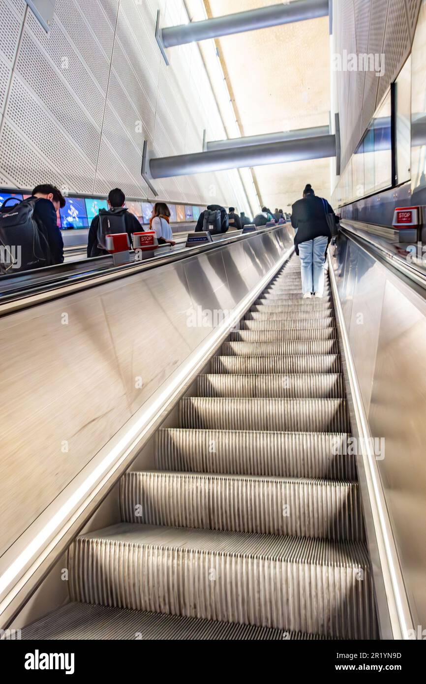 Escalators at Tottenham Court Road London Underground station leading ...