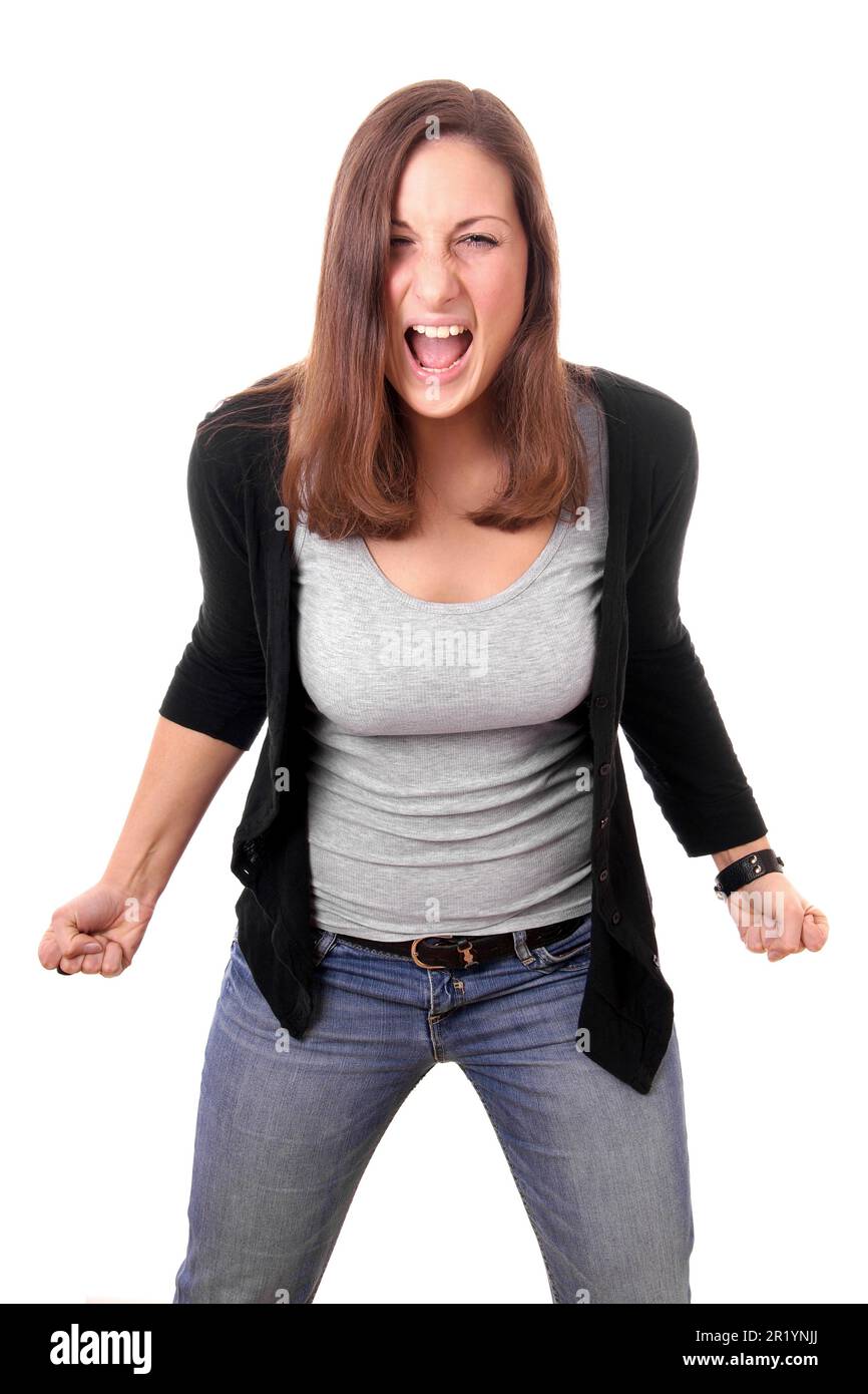 Angry woman clenched fists shouting hi-res stock photography and images ...