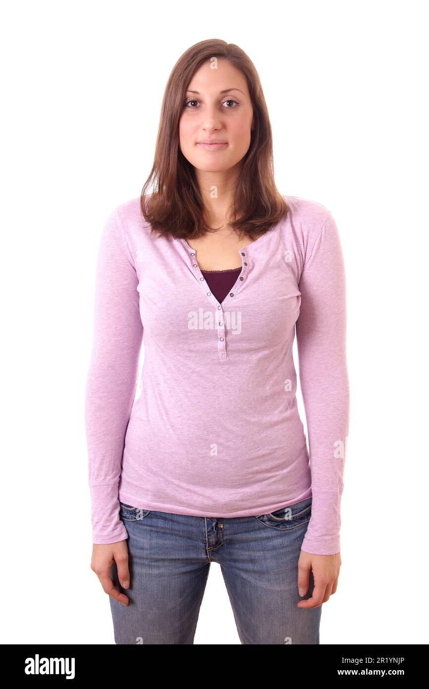 young woman with neutral but friendly expression Stock Photo - Alamy