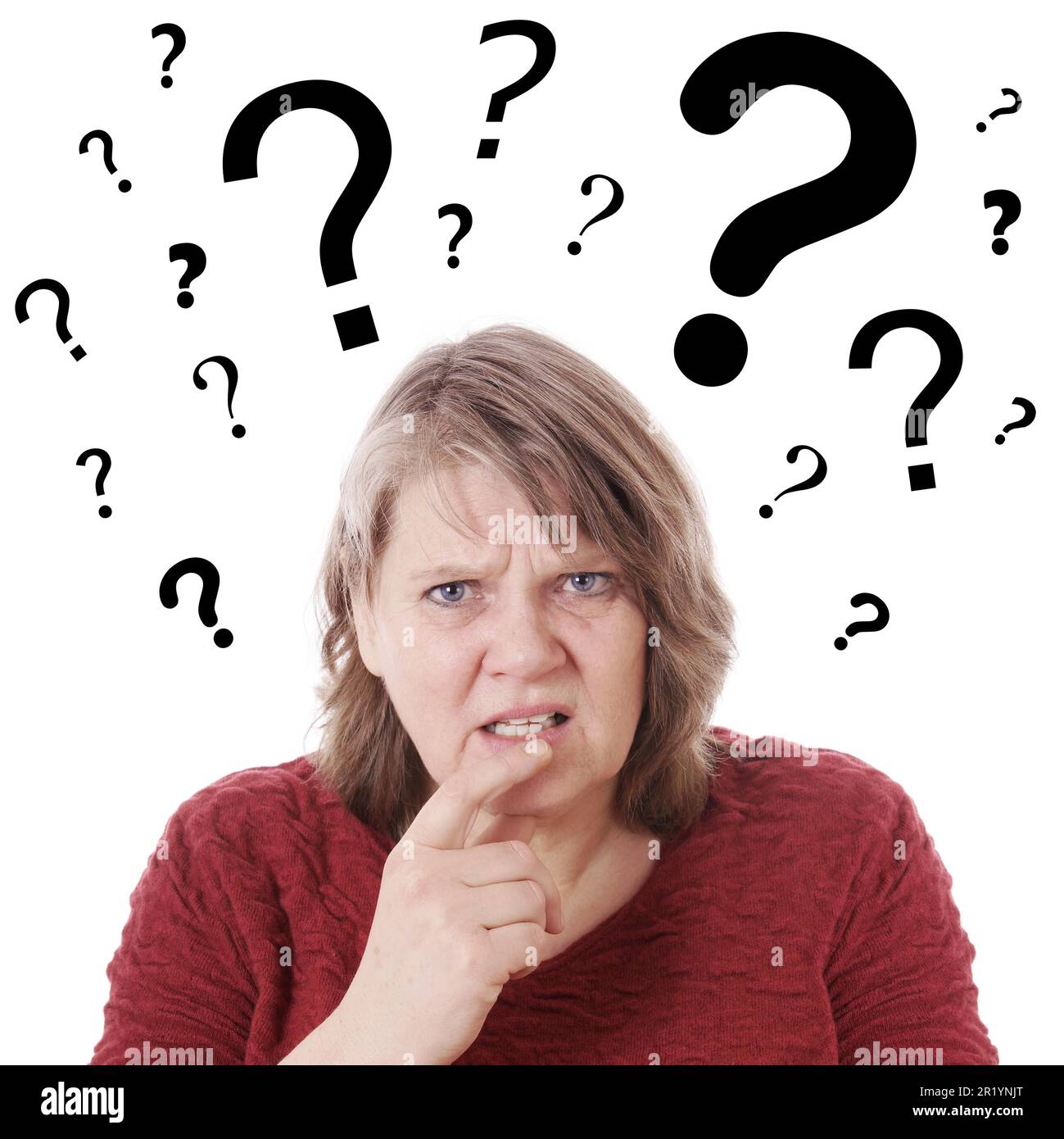 Woman question marks head hi-res stock photography and images - Alamy