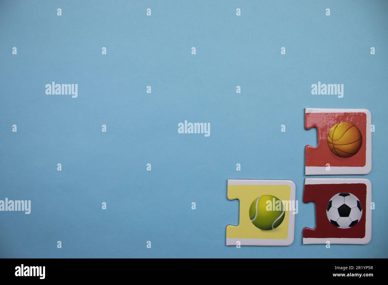 Information puzzles placed on the edge of the blue background. Sports ...