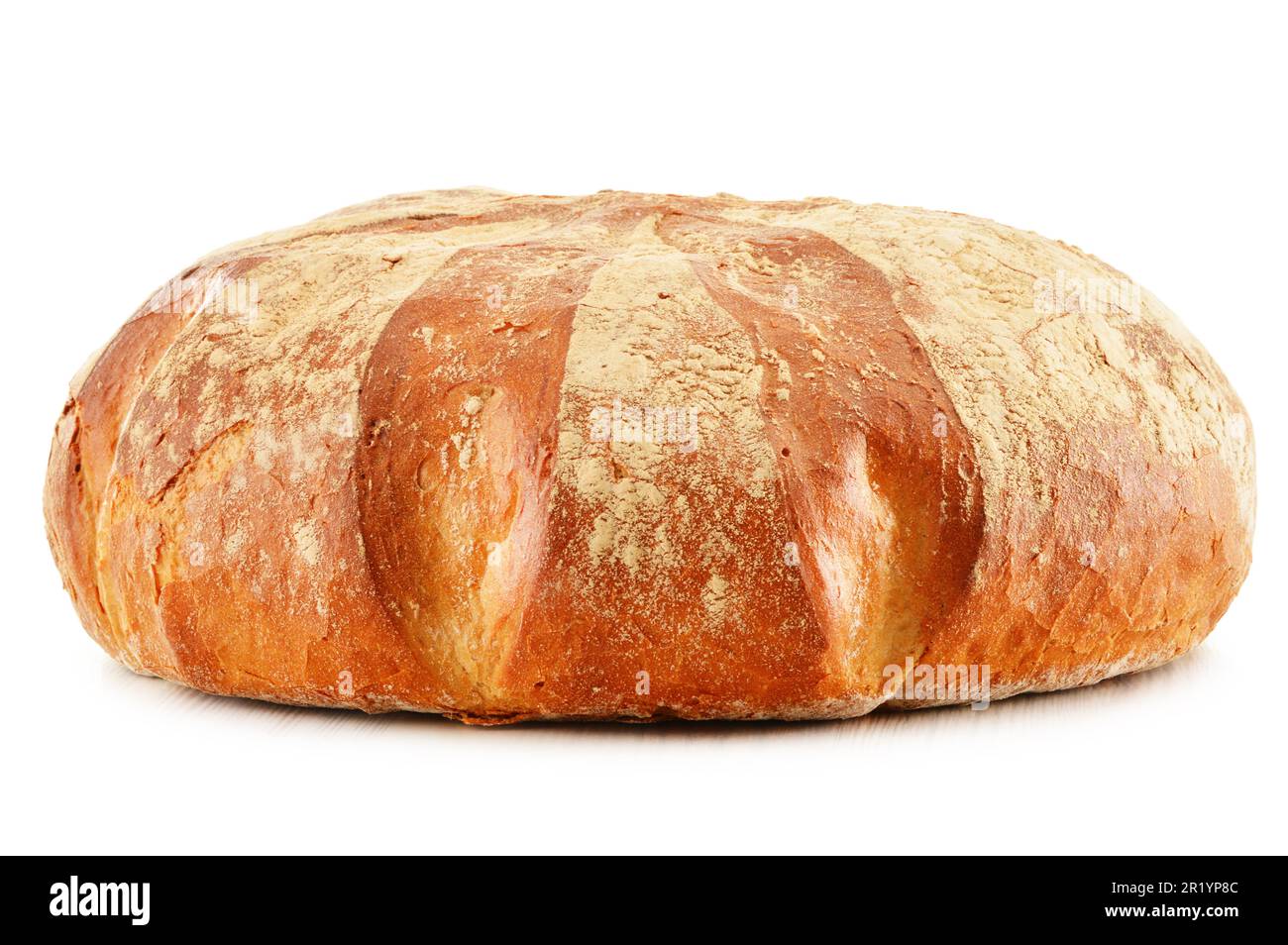 Large loaf of traditionally baked bread isolated on white Stock Photo ...