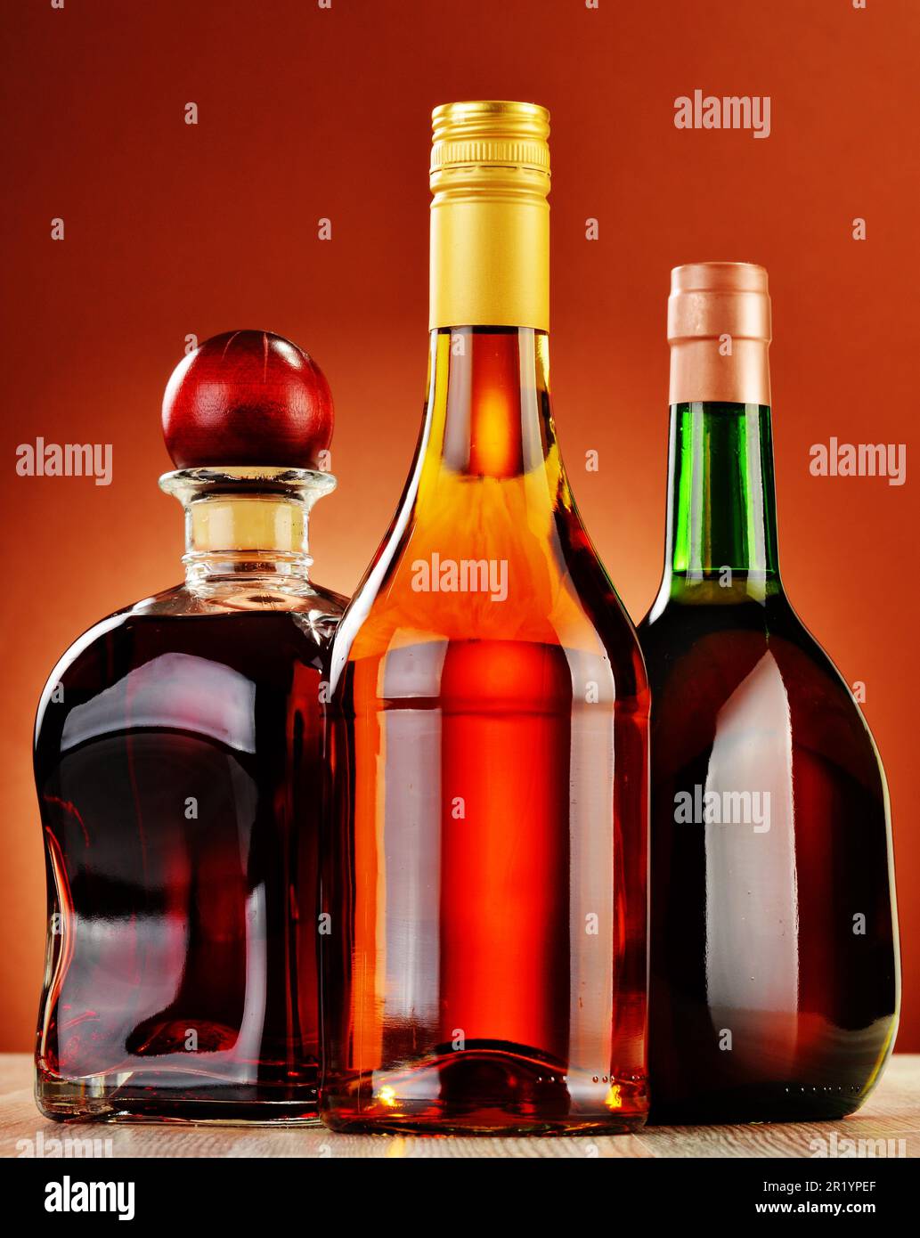 Bottles of assorted alcoholic beverages Stock Photo - Alamy