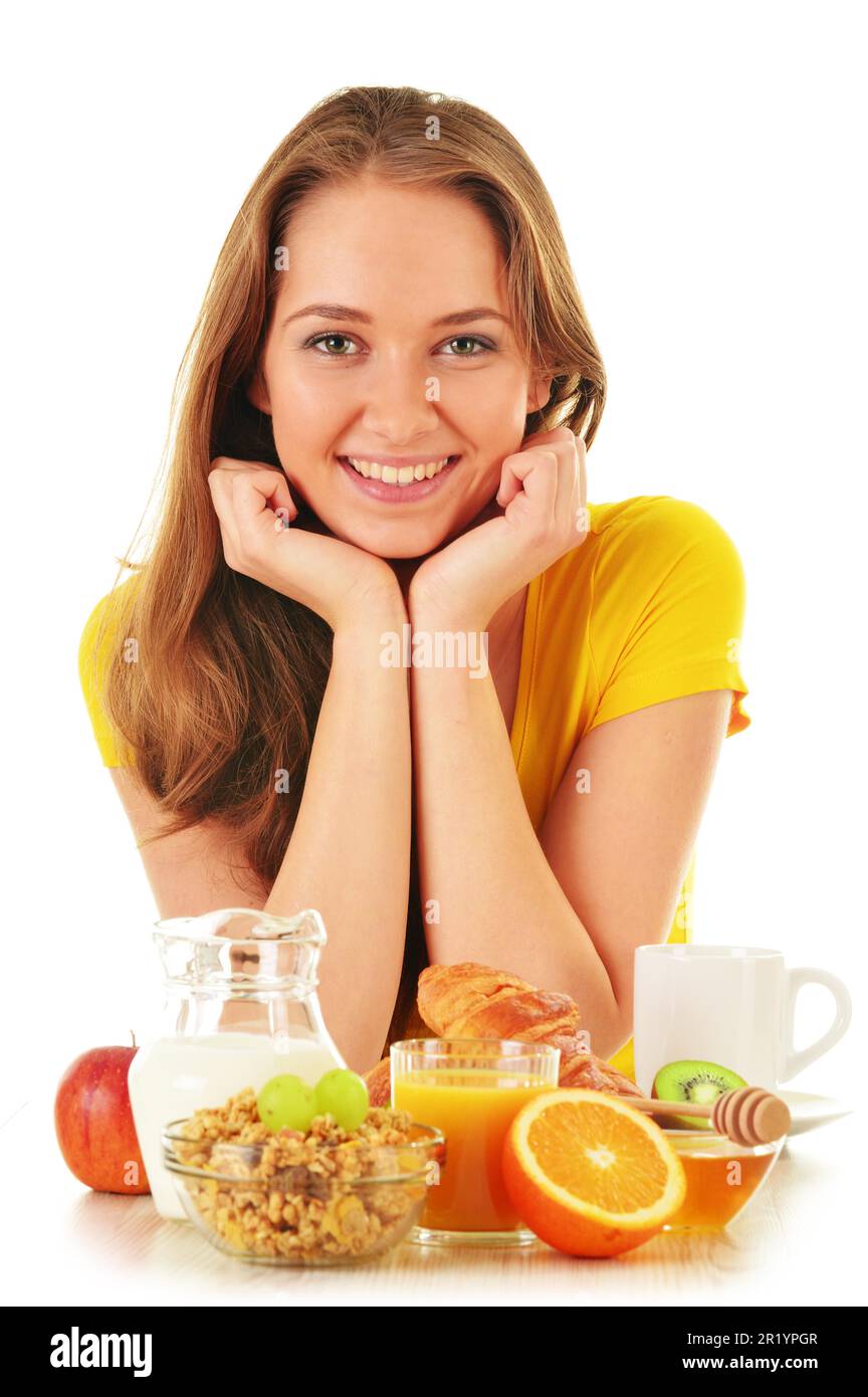 Young woman having breakfast. Balanced diet Stock Photo - Alamy