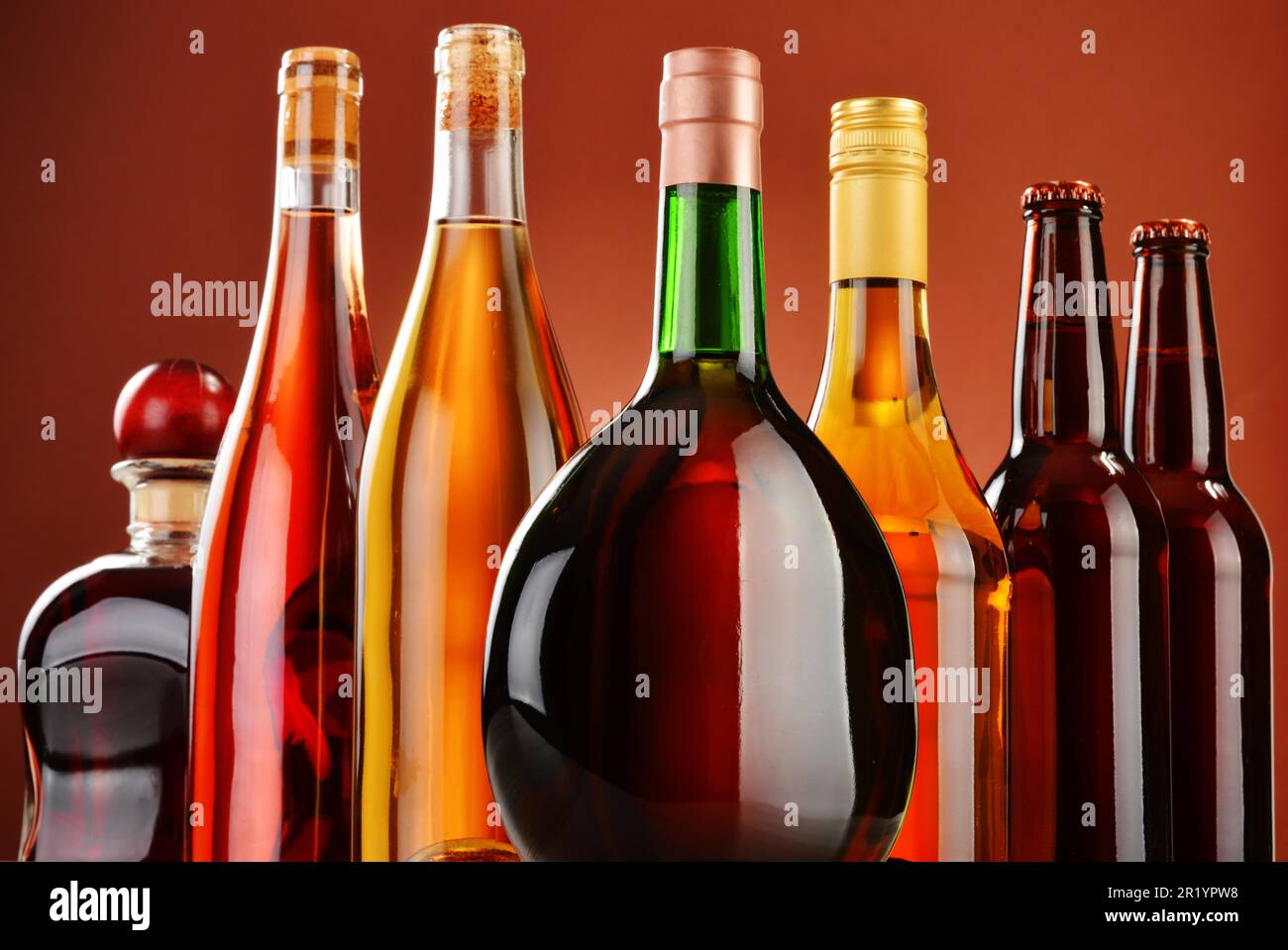 Bottles of assorted alcoholic beverages Stock Photo - Alamy