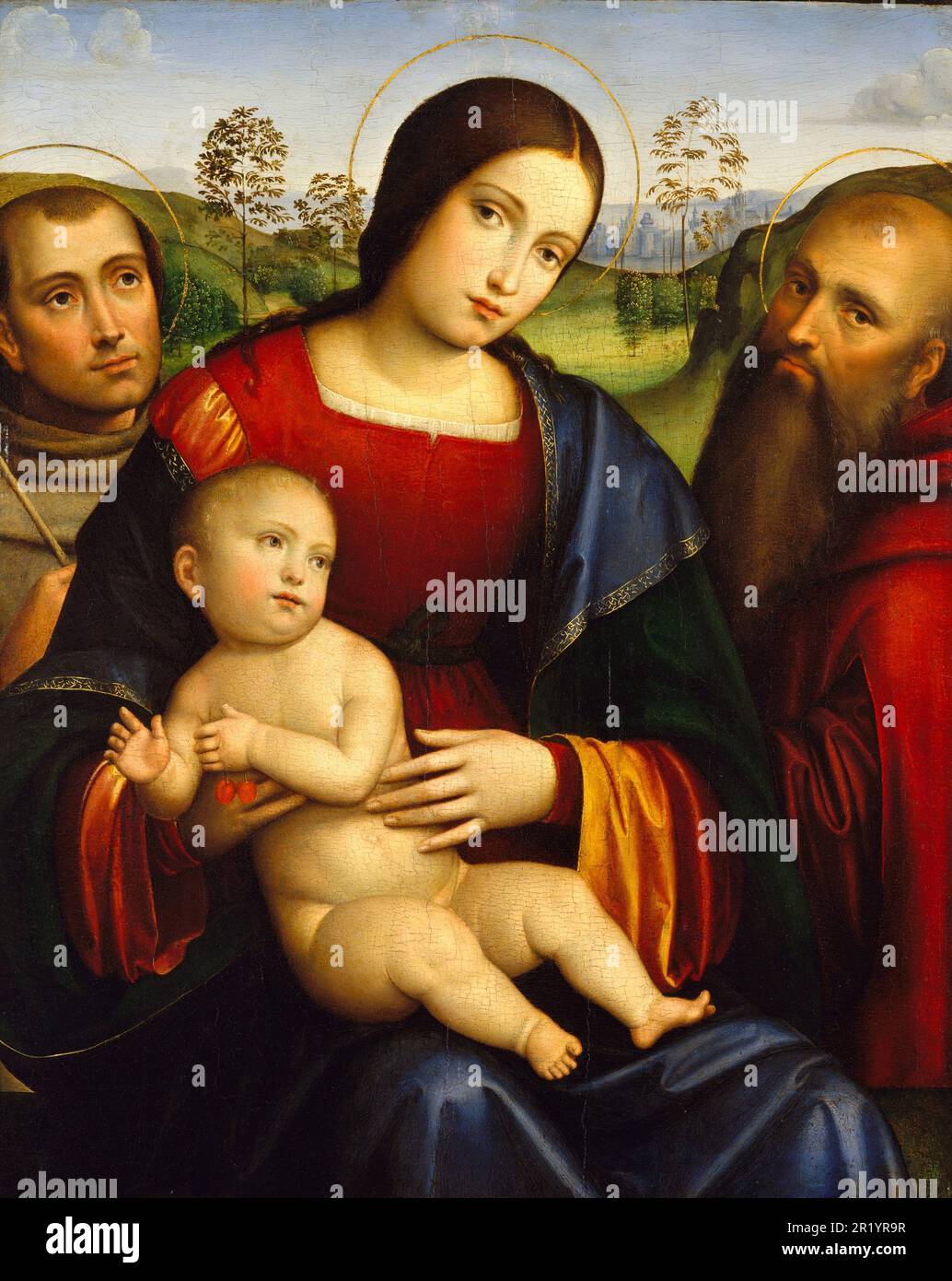 Madonna with Child and Saints Francis and Jerome, painting by Francesco Francia (1447-1517 ...