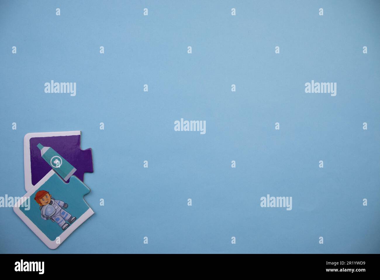 Information puzzle placed on the edge of the blue background. Astronaut ...