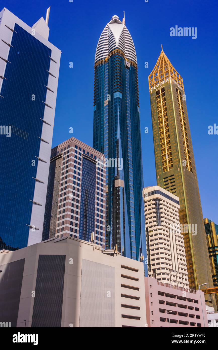 DUBAI, UNITED ARAB EMIRATES - FEB 6, 2019: Architecture od Trade Centre ...