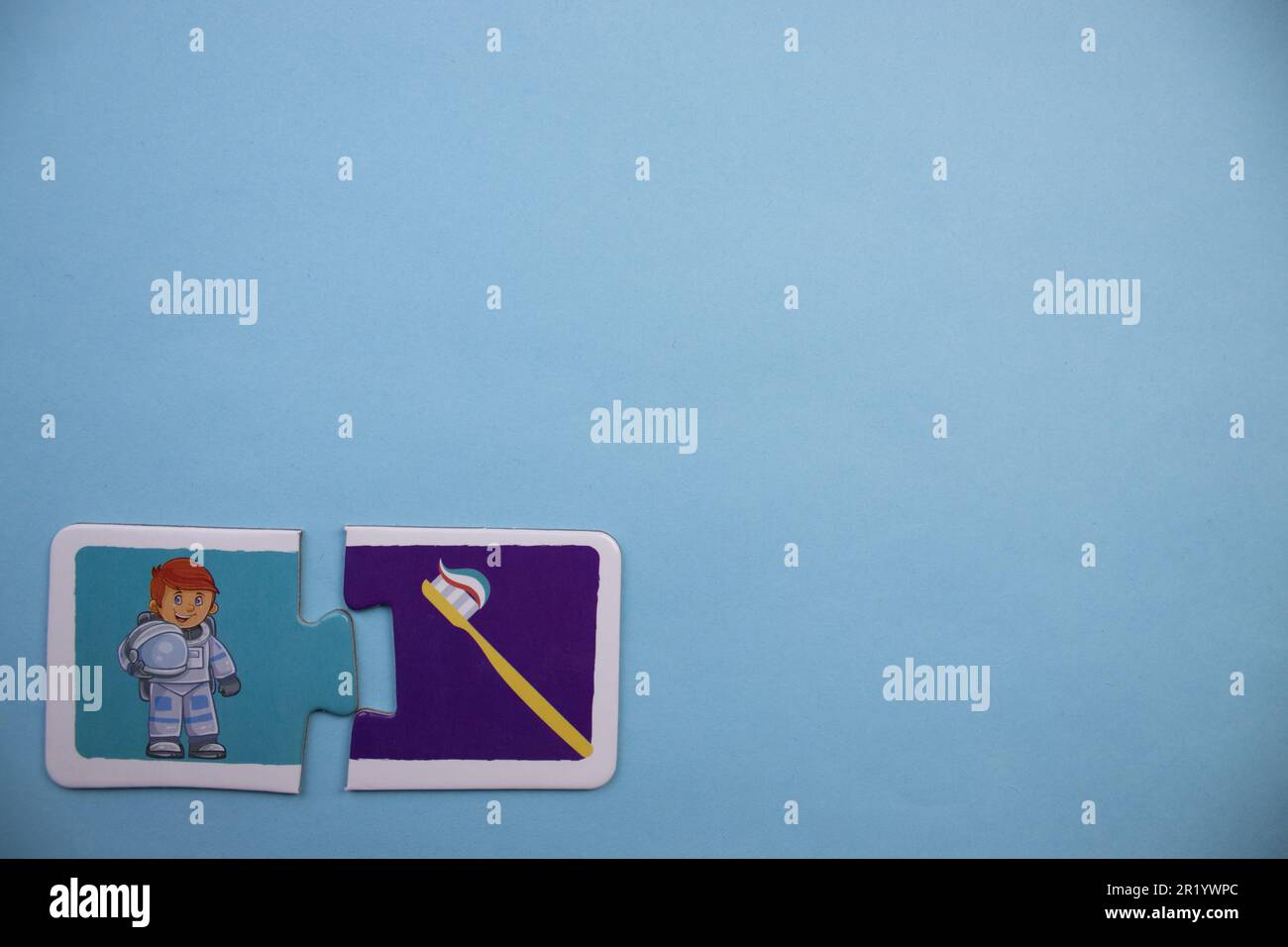 Information puzzle placed on the edge of the blue background. Astronaut ...