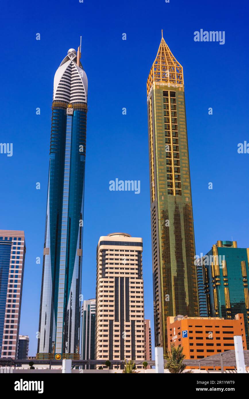 DUBAI, UNITED ARAB EMIRATES - FEB 6, 2019: Architecture od Trade Centre ...