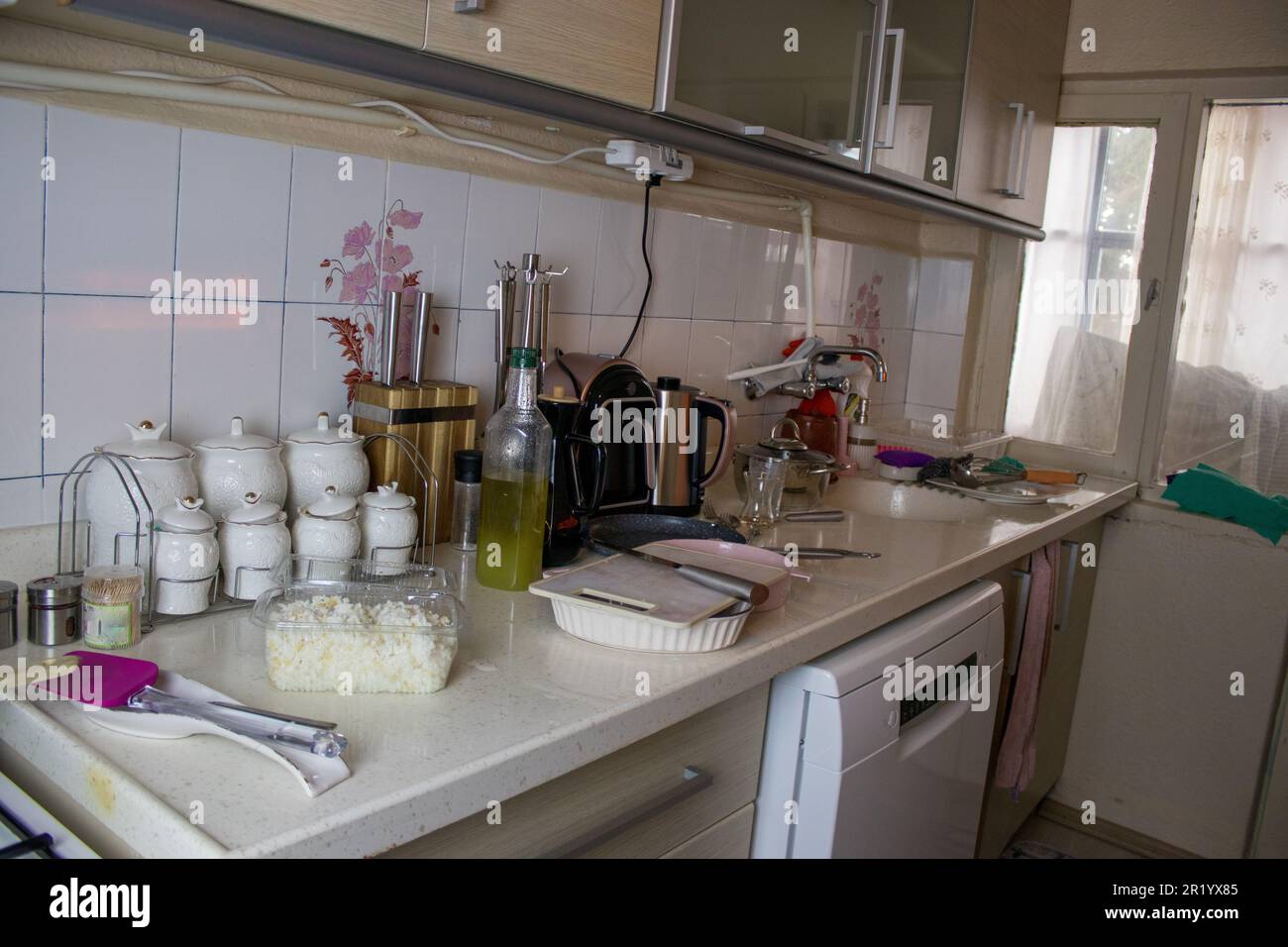 There are tools, machines and a prepared rice dish in the kitchen Stock ...