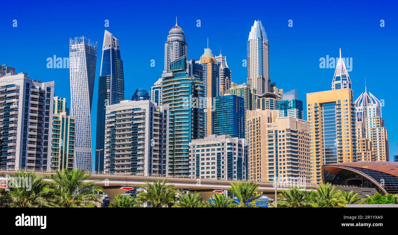 Modern residential architecture of Dubai Marina, United Arab Emirates ...