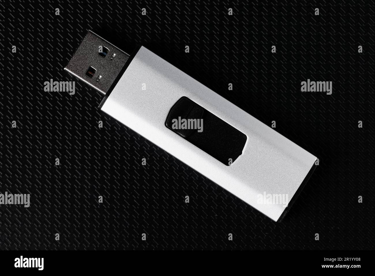 Modern usb flash drive on black textured background, top view Stock ...